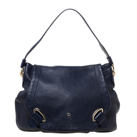 Etienne Aigner | Bags | Aigner Blue Leather Flap Hobo | Poshmark